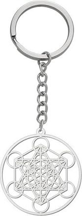 Generico Porte-cl&eacute;s cube de m&eacute;tatron en acier inoxydable couleur argent pendentif g&eacute;om&eacute;trie sacr&eacute;e joints darchange 7 chakras Talisman de protection amulette p