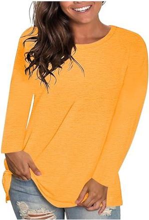 Generic Hauts de sortie pour femme - Grande taille - D&eacute;contract&eacute; - Col rond - Confortable - Doux - Couleur pure - T-shirt &agrave; manches longues - Chemise de base 