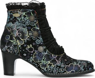 Laura Vita Laura Vita Elcodieo 224 Damenstiefel mit blauem Blumenmuster im gotischen viktorianischen Stil aus Leder mit Knöchelabsatz