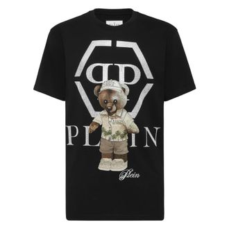 Philipp Plein Rundhals-T-Shirt Kristall Teddyb&auml;r - - Tops - Herren - Schwarzk - 2XL