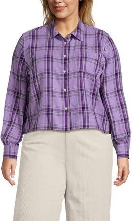 Lands End Verkürzte Flanellbluse, Damen, Größe:52-54 plus, Lila, Baumwolle, by Lands End