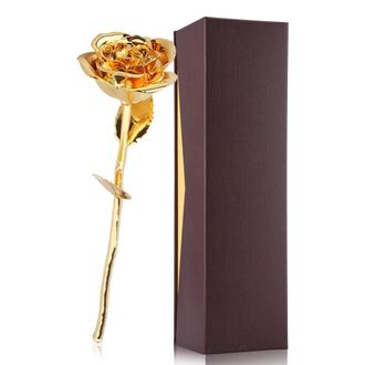 Filfeel Rose, 24K Gold Rose mit Verpackungskasten, Romantisches Liebevolles Blumengeschenk für Frau Freundin Geburtstag Muttertag Hochzeitstag Jahresta