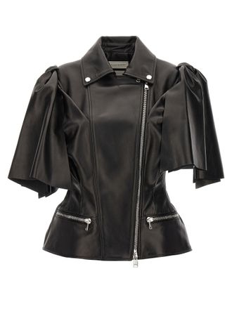 Alexander McQueen Womens Black Lamb Leather Sleeveless Jacket Clothing
