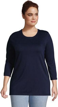 Lands End Supima-Shirt mit 3/4-&Auml;rmeln, Damen, Gr&ouml;&szlig;e:48-50 plus, Blau, Baumwolle, by Lands End