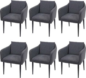 Hhg 6er-Set Esszimmerstuhl HHG-734, K&uuml;chenstuhl Lehnstuhl Stuhl Stoff/Textil dunkelgrau