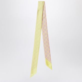 Gucci Schmaler Seidenschal mit GG-Motiv in Rosa und Gelb