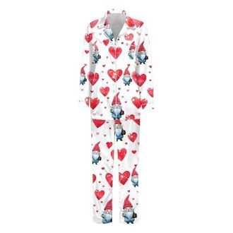 Generic 2026 Saint-Valentin dames mode imprim&eacute; maison v&ecirc;tements costume ample et confortable d&eacute;contract&eacute; chemise &agrave; manches longues pantalon deux pi&egrave;ces, blanc
