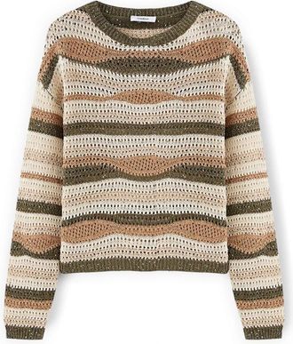 Motivi Femme, Pulls, Beige, Taille: 42 FR Pull court ajour&eacute; &agrave; rayures