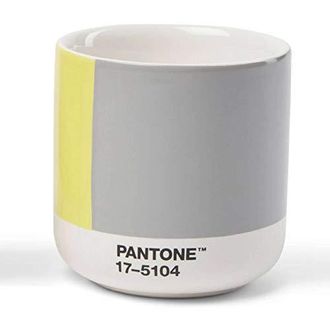 Pantone doppelwandiger Porzellan-Thermobecher Cortado, ohne Henkel, 190ml, CoY 2021 Illuminating 13-0647 & Ultimate Gray 17-5104, in Geschenkbox einzeln, CoY2