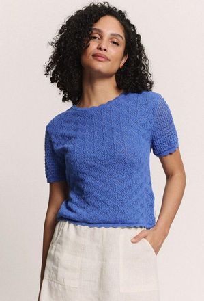 Tranquillo Kurzarmpullover Ajour Pullover Emmaa aus Bio-Baumwolle Luftiger Ajour-Feinstrick