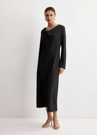Mango Robe longue &agrave; col drap&eacute; noir - Femme - XS - MANGO