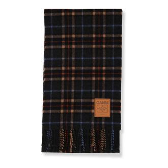 Ganni Femme, Accessoires, Bleu, Taille: ONE Size Check Wool Scarf