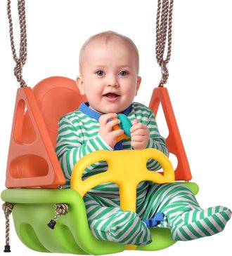 OUTSUNNY 3-in-1 Babyschaukel, Kinderschaukel mit verstellbarem Seil, 120-180 cm höhenverstellbar, Kleinkindschaukel, Schaukelsitz für Kinder ab 9 Monaten, bis 