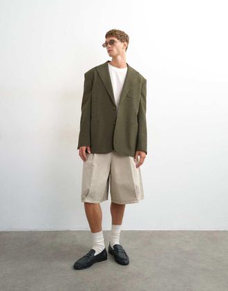 Topman Oversize-Blazer aus Seersucker in Khaki-Gr&uuml;n