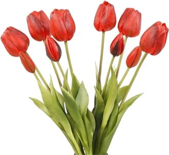 Generic 2er-Pack k&uuml;nstliche Tulpen, 40 cm, UV-best&auml;ndige Topfpflanzen f&uuml;r Veranda, Garten, Hof und Terrasse(Rot)