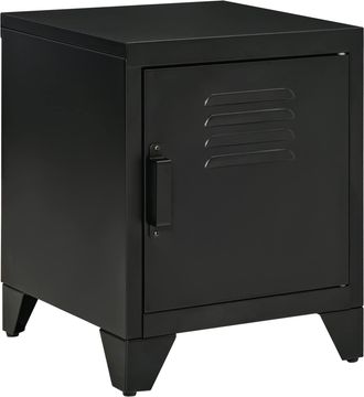 HOMCOM Nachttisch, Beistelltisch mit verstellbarem Regal, Tür, Nachtschrank für Schlafzimmer, Wohnzimmer, Metall, Schwarz, 50 x 40 x 47,5 cm