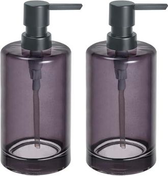 Blomus Seifenspender -MANI- aus Glas | Handseifenspender in Dunkelgrau | Farbe Smoke | 7,5 x 7,5 x 19 cm | Fl&uuml;ssigseifenspender mit Pumpkopf (Packung mit 2)