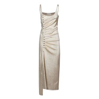 Paco Rabanne Femme, Robes, Gris, Taille: 40 FR Glamour et S&eacute;duction : Robe Longue Drapp&eacute;e en Lurex avec D&eacute;tails Boutonn&eacute;s