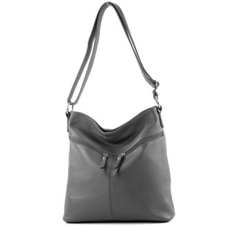 modamoda.de T196 Damen Leder Schultertasche Umh&auml;ngetasche handmade in Italy, Farbe:Graphitgrau