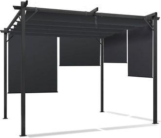 IDMarket Idmarket - Pergola édition spéciale toit rétractable 3x3 m et 4 stores gris anthracite