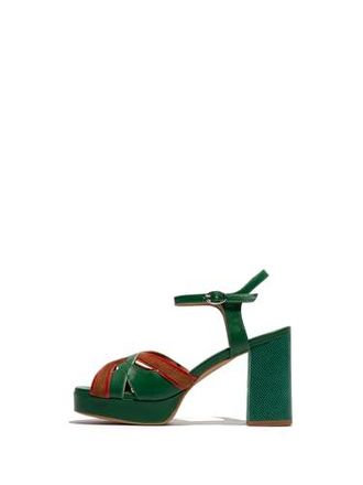 FLY London Femme EZUI240FLY Sandal, Emerald/DK. Red/Camel, 35 EU