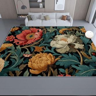 Generic Tapis de Salon Lavable - Antid&eacute;rapant &agrave; Poils Courts Doux Chambre Poil Ras Tapis William Morris Vintage Floral, Vert Fonc&eacute; pour Salle &agrave; Manger Chambre