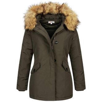 Elara Damen Jacke Winterparka Mantel Kunstfell Chunkyrayan 20401 Armeegruen 36 (S)
