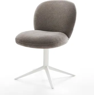 DELIFE Drehstuhl Nube-Flex Strukturstoff Soft Taupe Fu&szlig;kreuz Wei&szlig; 360&deg; drehbar Wippfunktion Taschenfederkern, Esszimmerst&uuml;hle