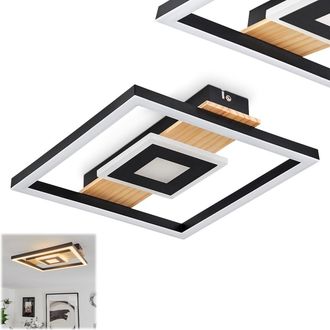 HOFSTEIN LED Deckenleuchte Taboneira, moderne Deckenlampe aus Metall/Holz/Kunststoff in Schwarz/Natur/Weiß, eckige Leuchte mit Balken aus Echtholz, 2600 Lumen,