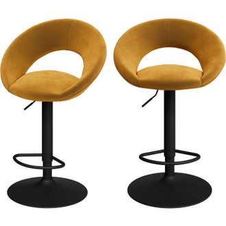 Rendez-Vous D&eacute;co Lot de 2 chaises de bar en velours jaune curry 61/76,5 cm - CLOCLO
