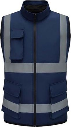 Generic Gilet dété sans manches pour homme avec bandes réfléchissantes pour le travail en plein air et le quotidien, coupe ajustée, fermeture éclair, léger et