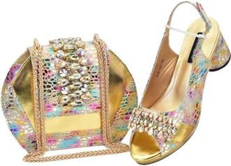 Generic Ensemble chaussures et sacs pour femme avec strass et escarpins pour fête de mariage, doré, 40.5 EU