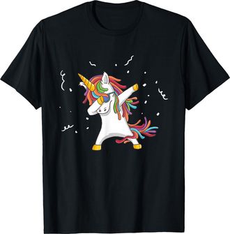 Jimbeels Lustiges Dab Einhorn | Dabbing Unicorn T-Shirt für Mädchen, Schwarz, S