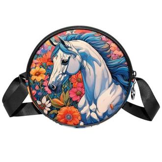 Generic Sac &agrave; bandouli&egrave;re rond pour femme, petit sac &agrave; bandouli&egrave;re avec fermeture &eacute;clair et bretelles r&eacute;glables style d&eacute;contract&eacute; pour femmes et filles