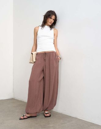 Topshop Pantalon bouffant en modal - Chocolat-Marron