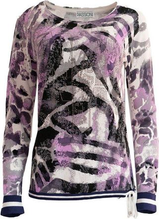 Passioni Strickpullover mit abstraktem Animalprint und Strass-Detail