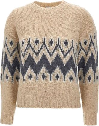 Eleventy Femme, Pulls, Beige, Taille: 42 FR Pull Beige à Paillettes Géométriques