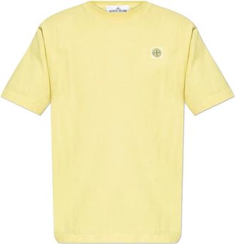 Stone Island Homme, Tops, Jaune, Taille: 2XL T-Shirt Avec Patch Logo