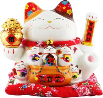 Freak Scene Gl&uuml;ckskatze - Maneki-Neko - Winkekatze aus Porzellan 30 cm wei&szlig; - Maneki Neko 03