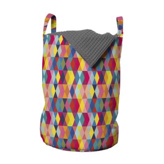 Abakuhaus Geometrisch Wäschesack, Moderne bunte Rauten, Wäschekorb mit Griffen Kordelzugverschluss für Waschsalons, 33 cm breit x 49 cm hoch, Mehrfarbig