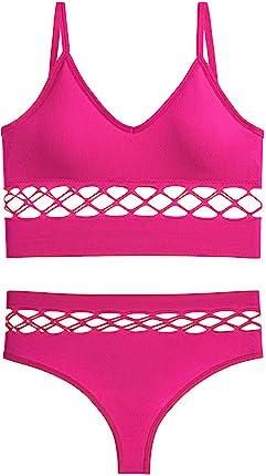 Generic Femmes Lingerie Sexy Ouvert Entrejambe Sport Ensemble sans anneau en acier Grande taille Sous-v&ecirc;tements de charme pour, Rose, XL