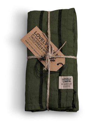 Kardelen Lovely Linen Lovely Serviette Leinen Stripe Forest 42x42cm 1Stk