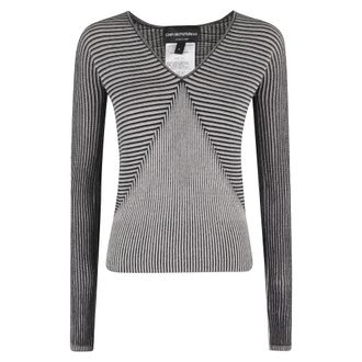 Emporio Armani Multicolor Gestreift V-Ausschnitt Pullover Muster - - Knitwear - Damen - Mehrfarbig - L