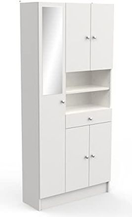 Demeyere Meuble Colonne de Rangement Salle de Bain IMBATTABLE, Panneau de Particules/MDF, Blanc, 820x320x1 800MM