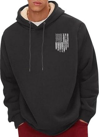 Generic Sweat à capuche en polaire confortable pour homme Printemps et automne hiver Imprimé 2D Drapeau national rétro tendance Plus velours épais pour cadeau