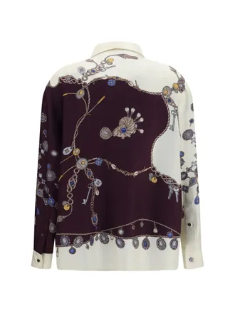 Versace Womens Printed Silk Shirt Burgundy+white+gold