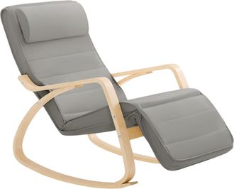 SoBuy Schaukelstuhl mit Polster, Schaukelsessel mit Kopfstütze und Verstellbarer Fußstütze, relaxsessel - Grau FST16-DG