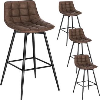 Woltu 4 X Tabouret de Bar Bistro Chaise de Bar Assise rembourr&eacute;e en Similicuir avec Pieds et Repose-Pieds en m&eacute;tal,Brun BH249br-4