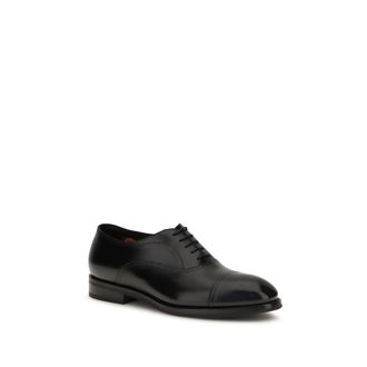 Santoni Mens Black Calf Leather Bos Taurus Oxfords And Derbies Shoe