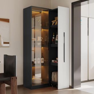 STILVORA Vitrine avec 1 Porte en Verre Tremp&eacute;, 1 Tiroir Lat&eacute;ral, LED, Charni&egrave;res Silencieuses, en MDF, 70&times;40&times;160 cm, Noir et Blanc